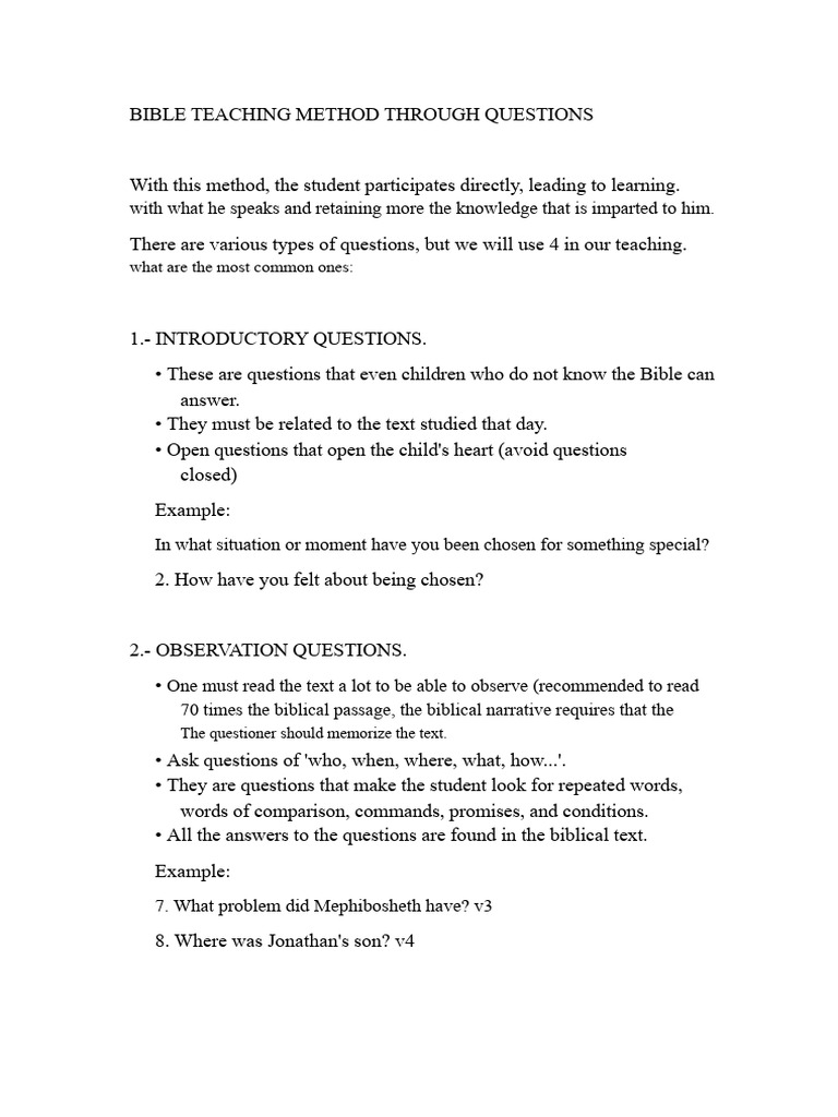 Bible Teaching Method Using Questions | PDF | Religious Belief And Doctrine