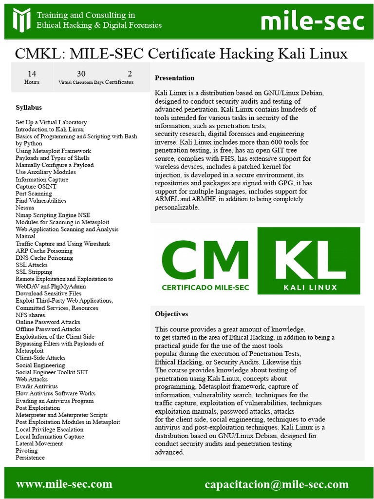 Kali Linux Hacking Course CMKL MILE-SEC 2022 | PDF | Cyberwarfare | Security