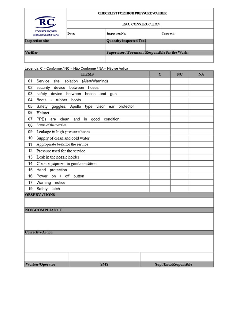 High Pressure Washer Safety Checklist | PDF