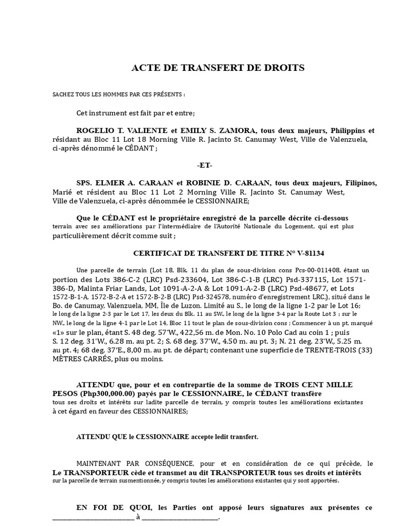 Acte de transfert de droits de propriété | PDF