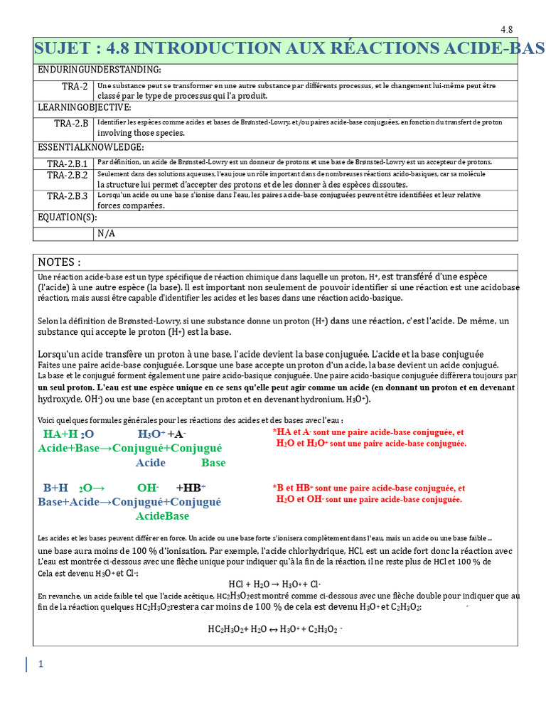Introduction aux réactions acide-base | PDF | Acide | Chimie