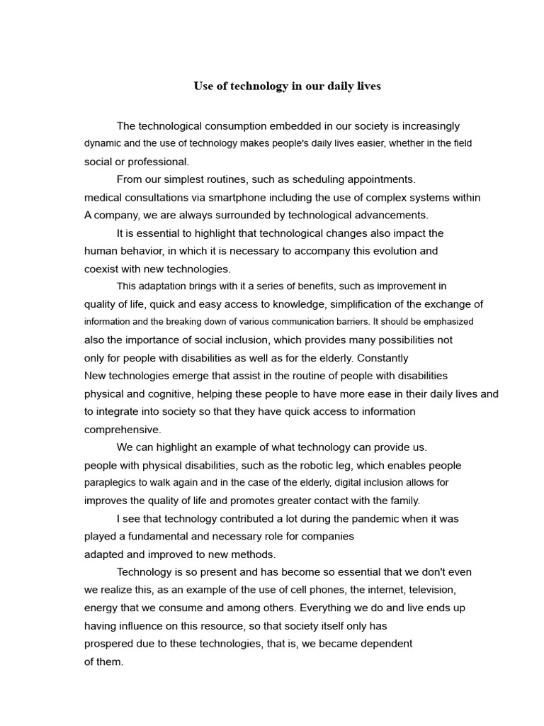 Essay - Use of Technology in Our Daily Lives | PDF