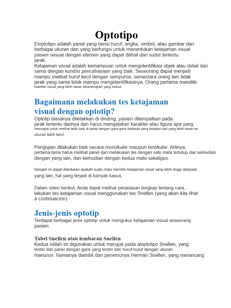 Panduan Lengkap Tes Ketajaman Visual | PDF