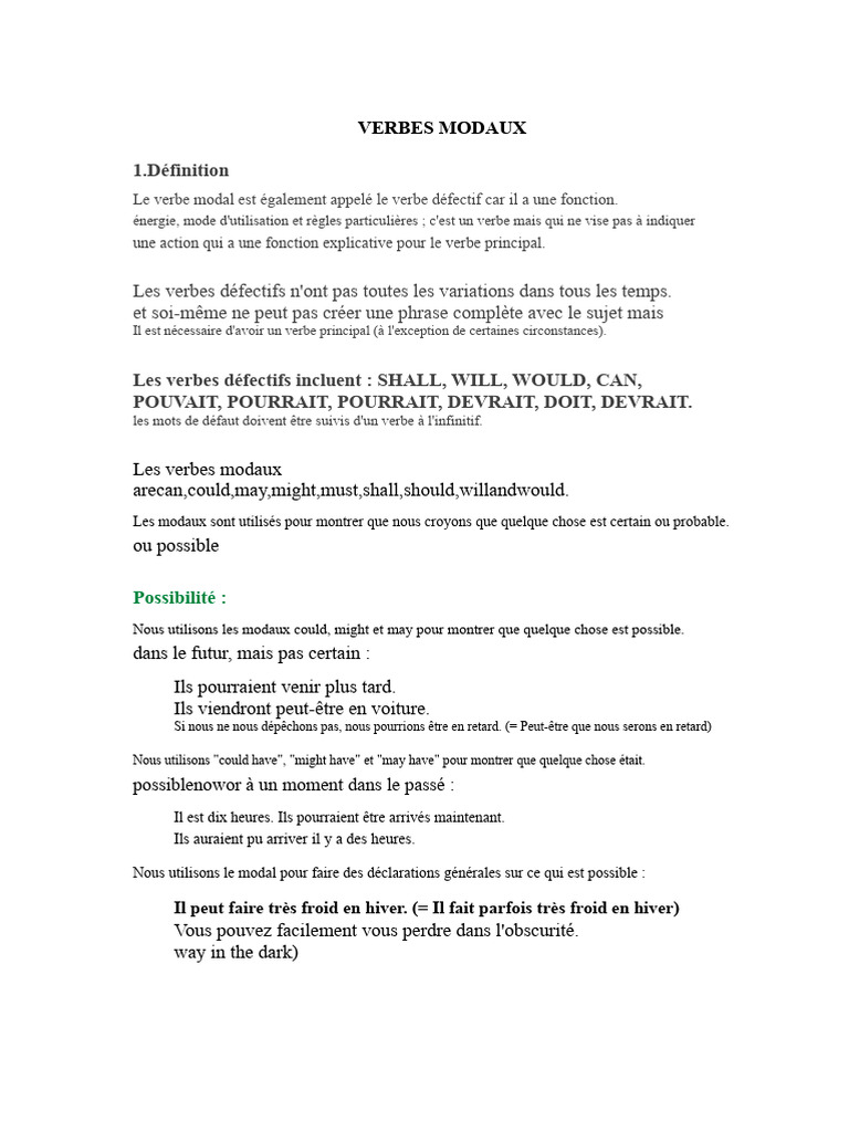 Verbes Modaux 7-12 | PDF | Verbe | Syntaxe