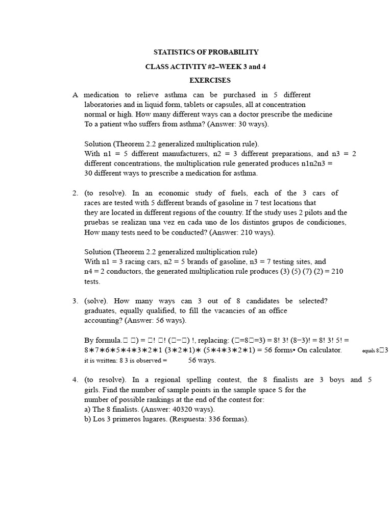 Probability Statistics Exercises | PDF | Multiple Choice