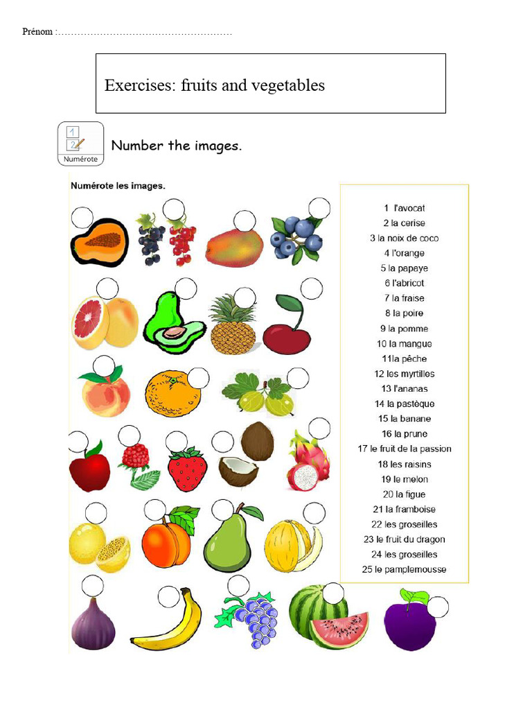 Fruits and Vegetables Exercises | PDF