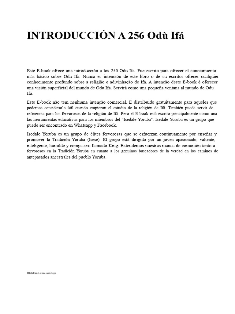 Una Introducción A Los 256 Odu Ifa PDF | PDF | Santeria | Espiritualidad