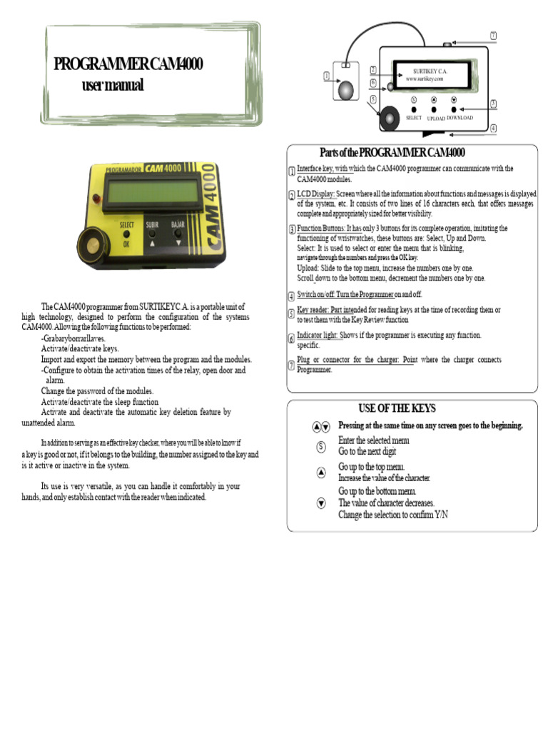 CAM4000 Programmer User Manual | PDF | Battery Charger | Menu (Computing)