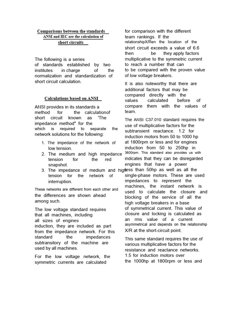 Comparison of ANSI and IEC Standards For Short Circuit Calculation ...