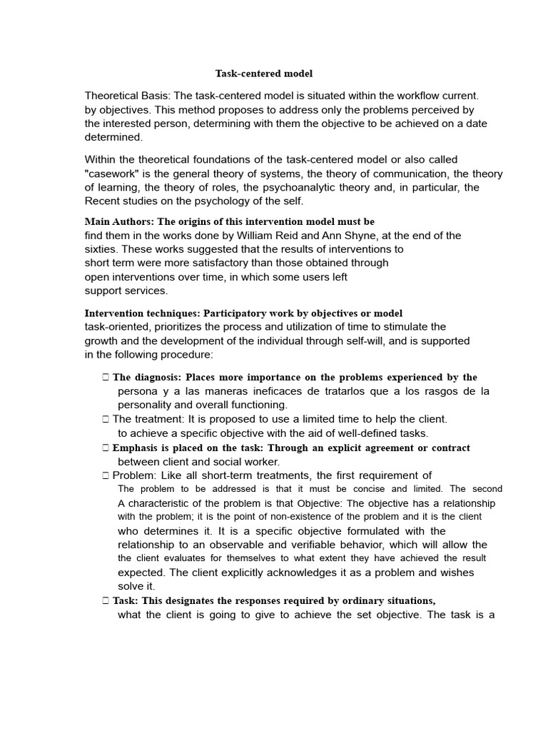Task-Centered Model - Summary | PDF | Goal | Social Work