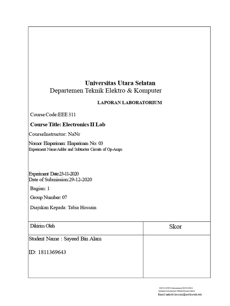 EEE 311 Manual Lab 3 Adder Subtractor | PDF