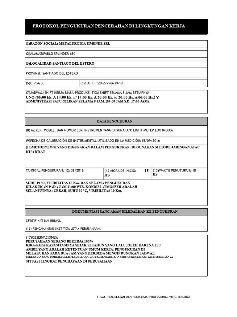 Protokol Pengukuran Penerangan | PDF