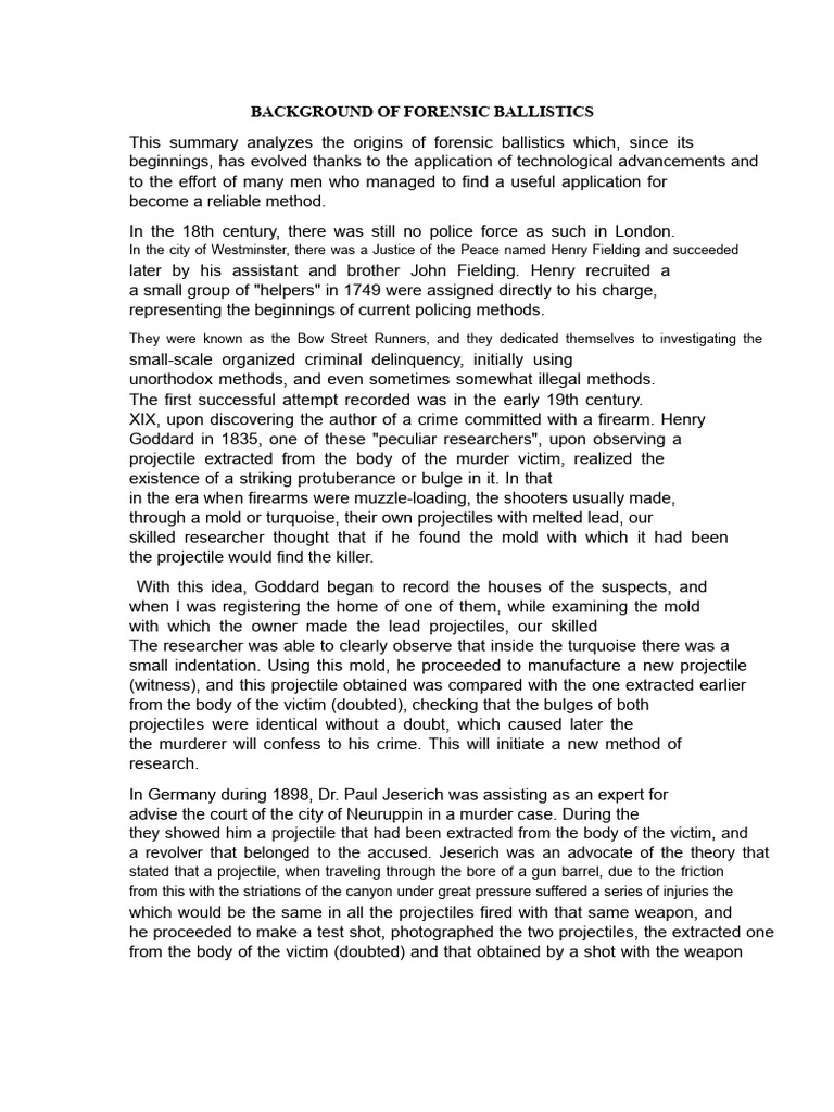 This Summary Analyzes The Origins of Forensic Ballistics That | PDF ...
