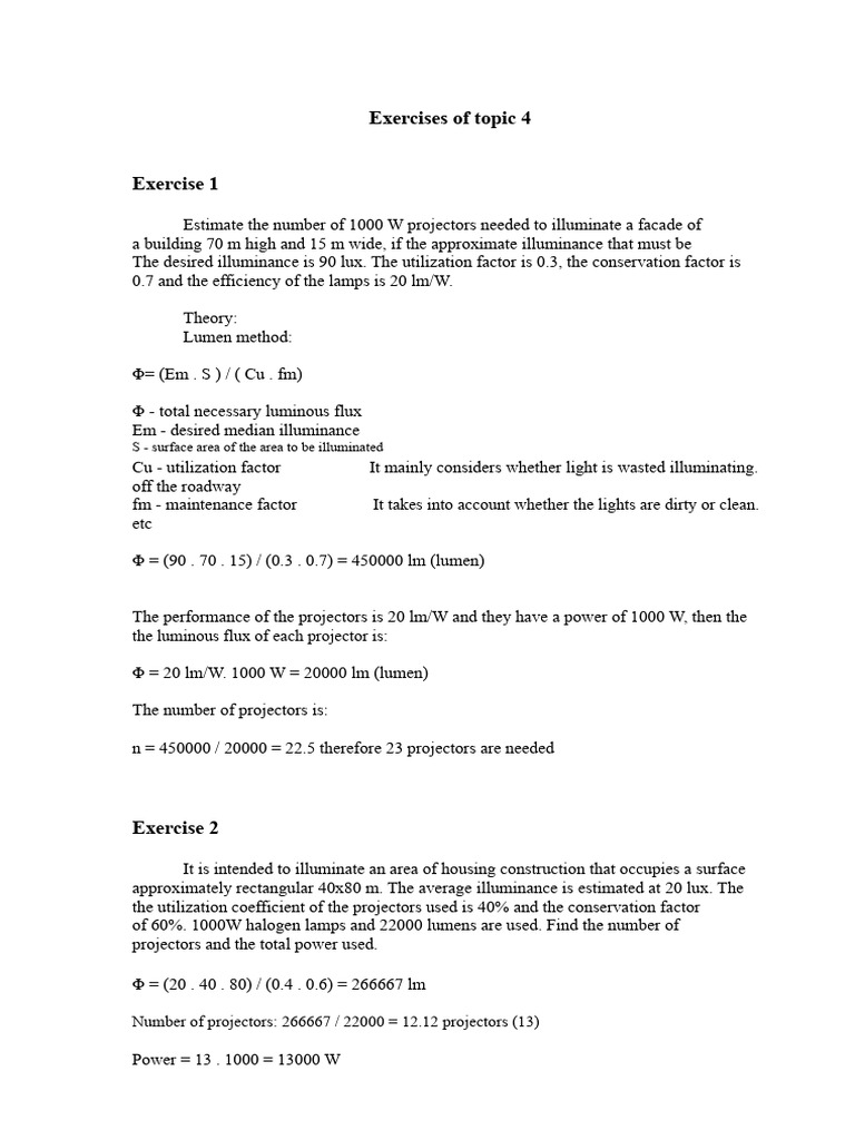 Solved Exercises of Topic 4 | PDF | Electromagnetic Radiation | Lighting