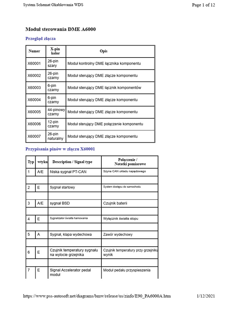 Pinout DME BMW | PDF