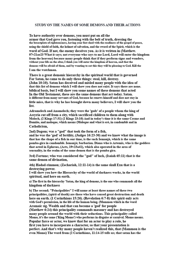 Demonic Names and Their Actions Explained | PDF | Demons | Satan