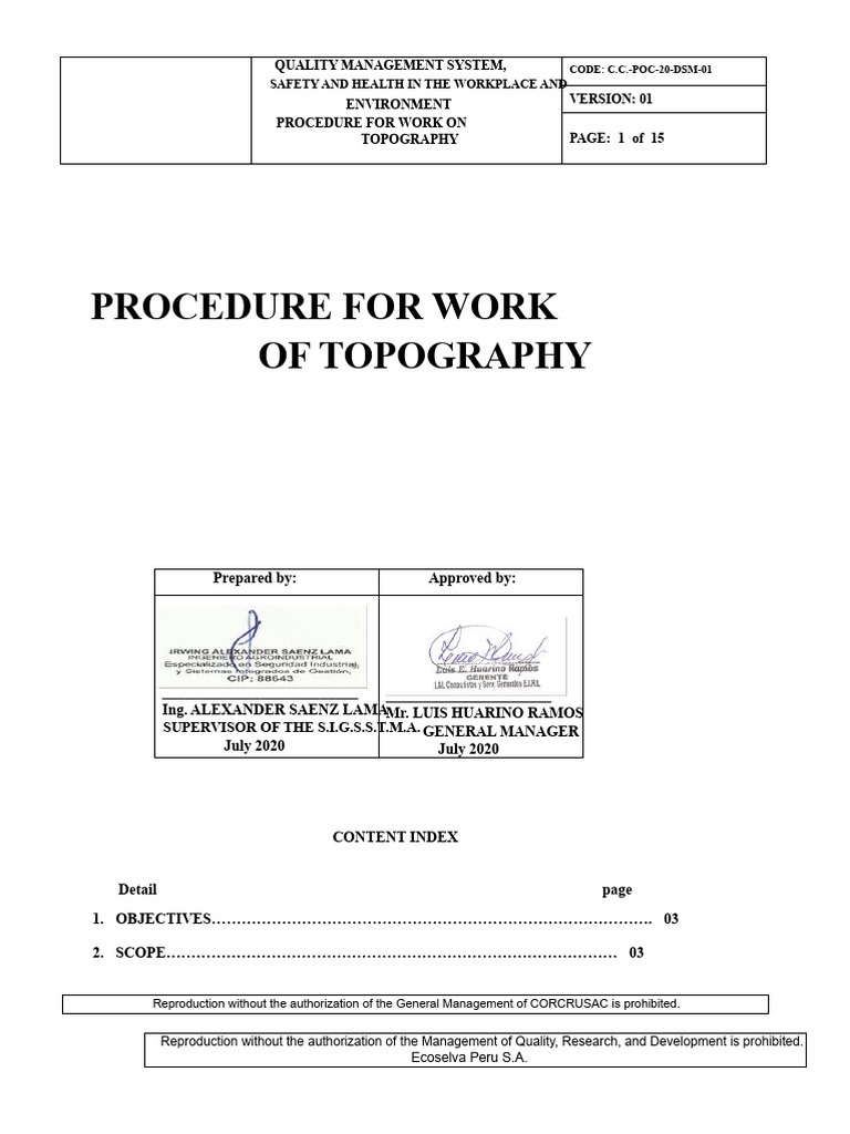 Topography Work Procedure for Safety | PDF | Occupational Safety And ...