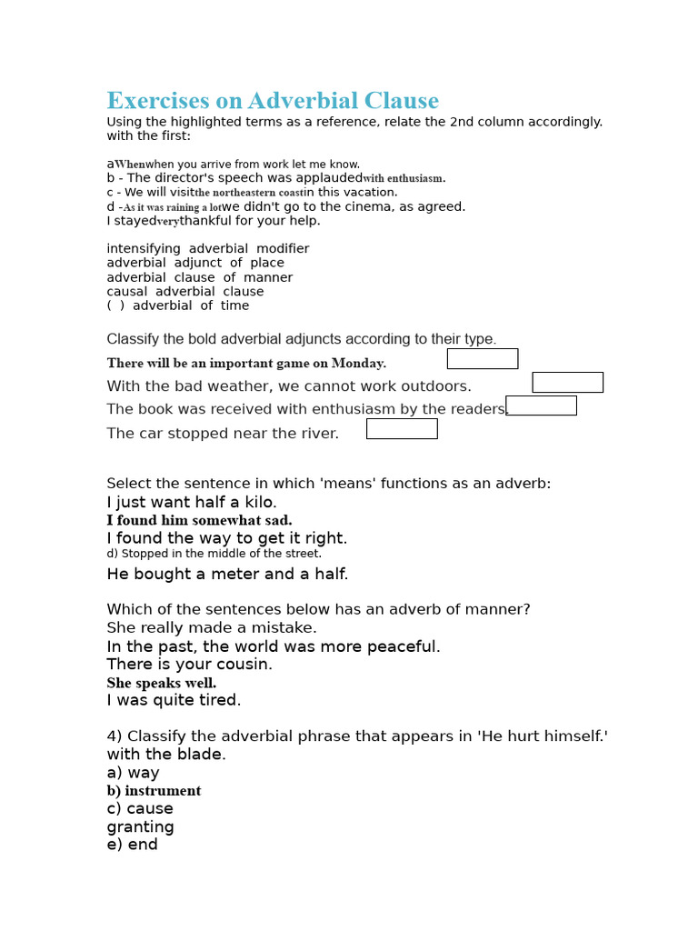 Exercises On Adverbial Phrases | PDF