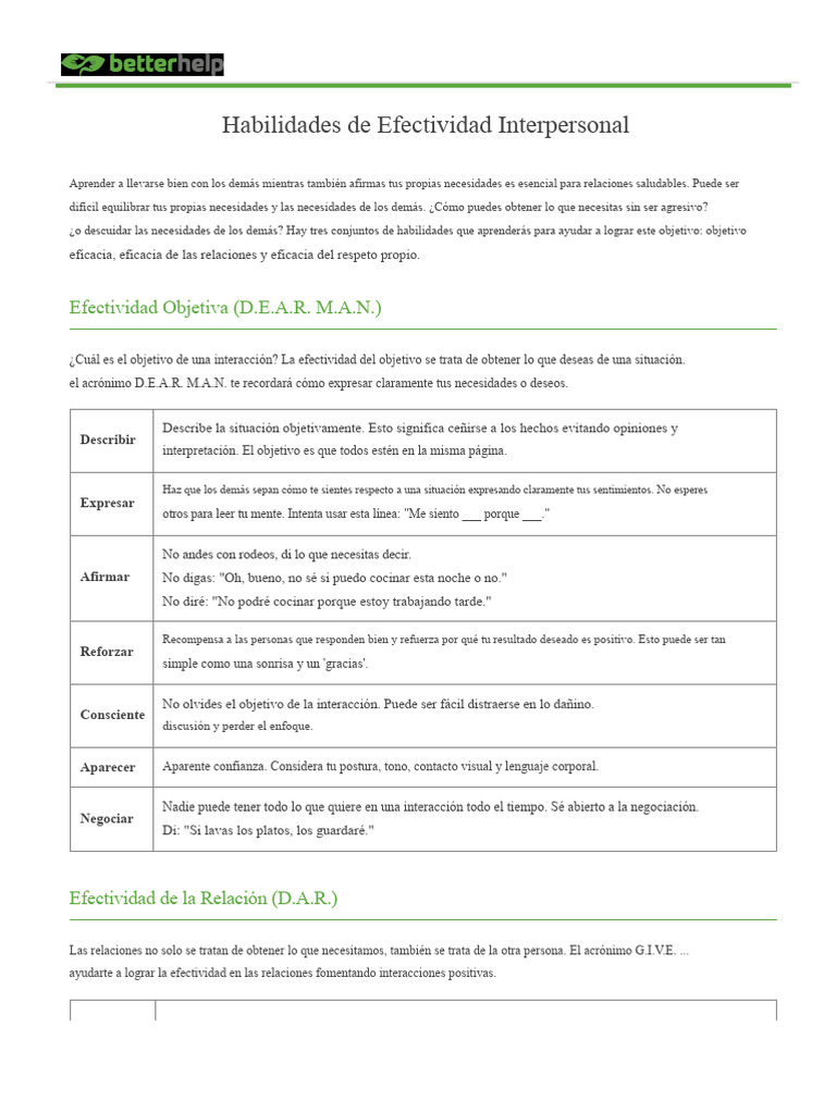 Habilidades de Efectividad Interpersonal | PDF | Conceptos psicologicos | Sicología