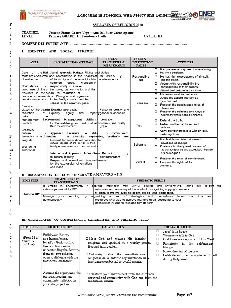 Syllabus Religion 1ST Grade | PDF | God | Faith