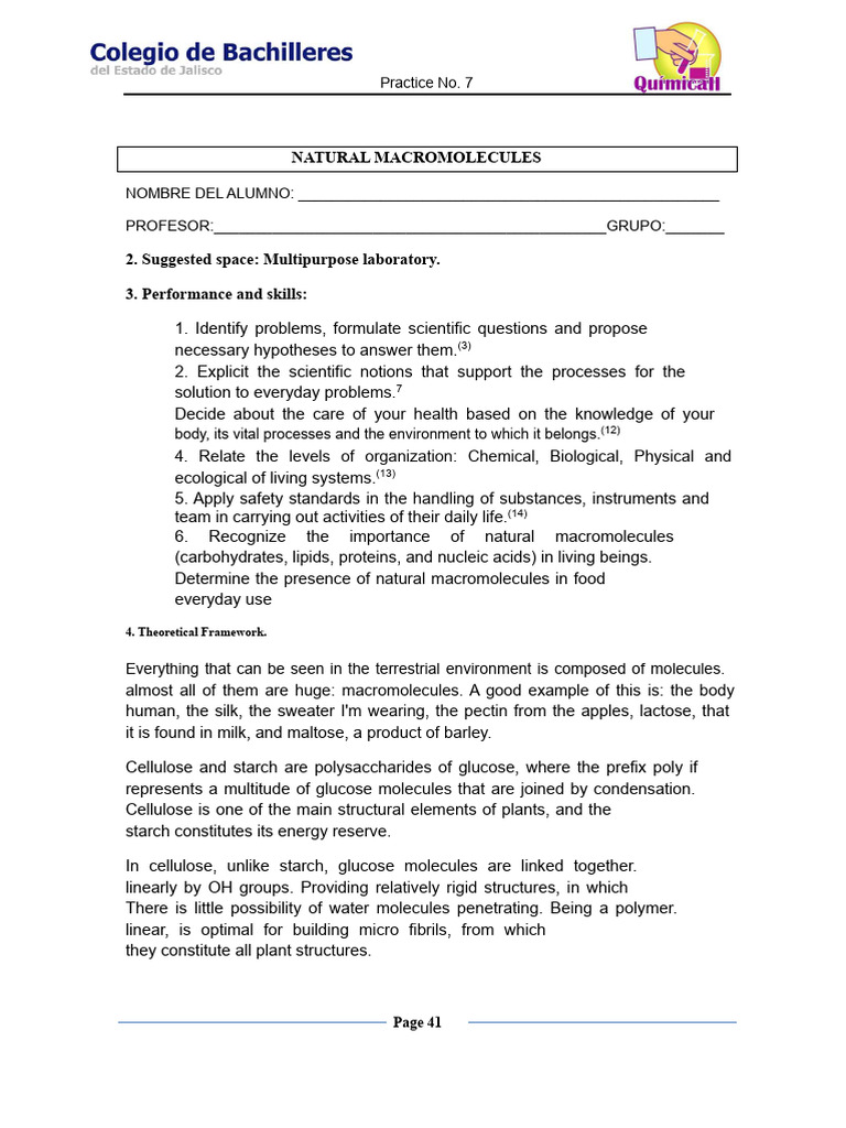 Practice 7. Macromolecules | PDF | Cellulose | Macromolecules