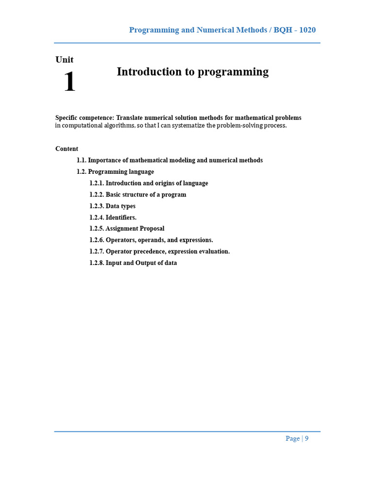 Unit 1. Introduction to Programming | PDF | Equations | Mathematics