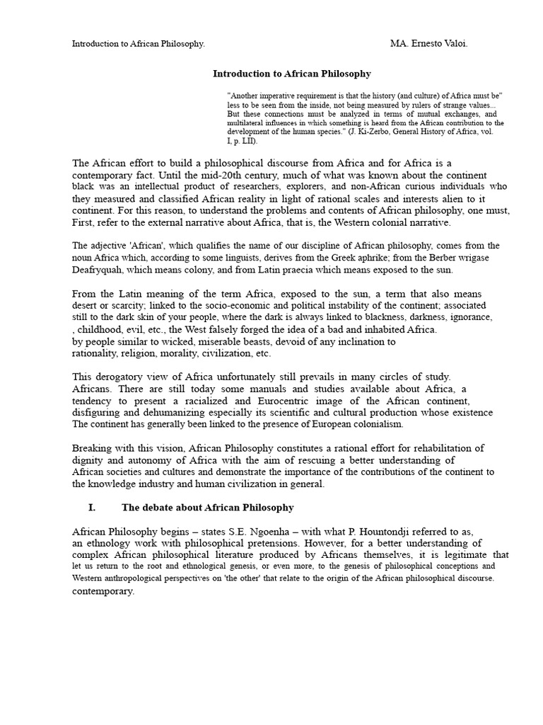 Introduction To African Philosophy | PDF | Reason | Immanuel Kant