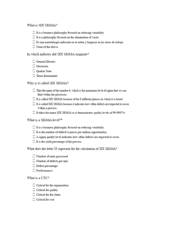 Six Sigma Exam | PDF | Six Sigma