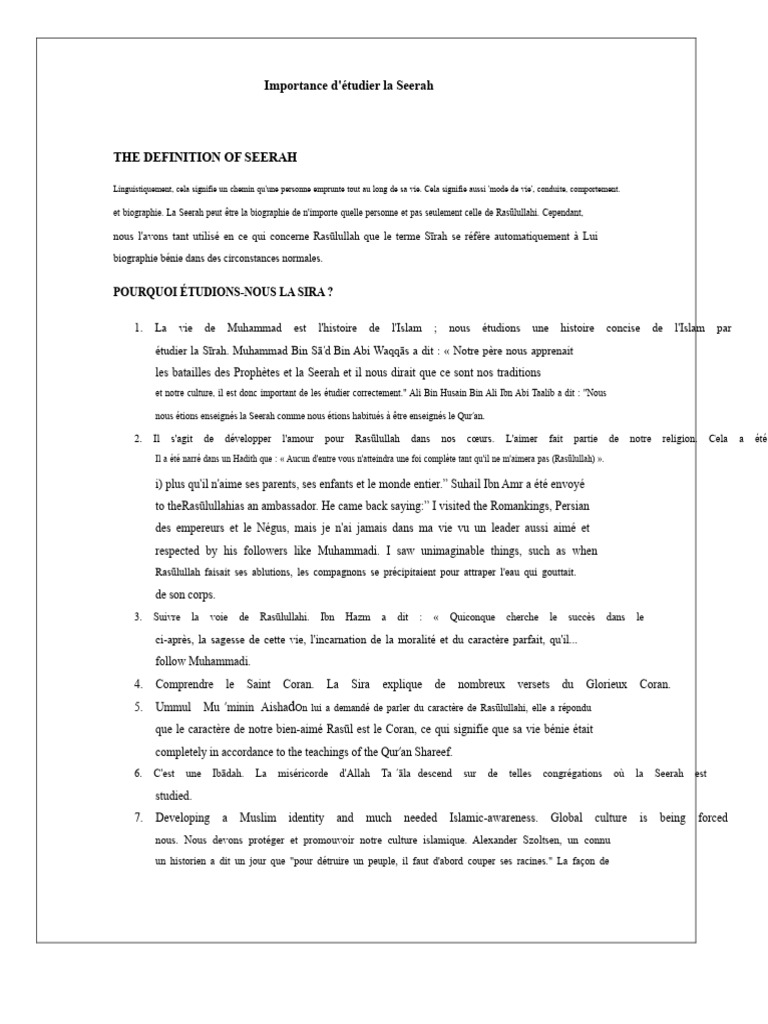 Pourquoi étudier la Seerah de Muhammad | PDF | Mahomet | Coran