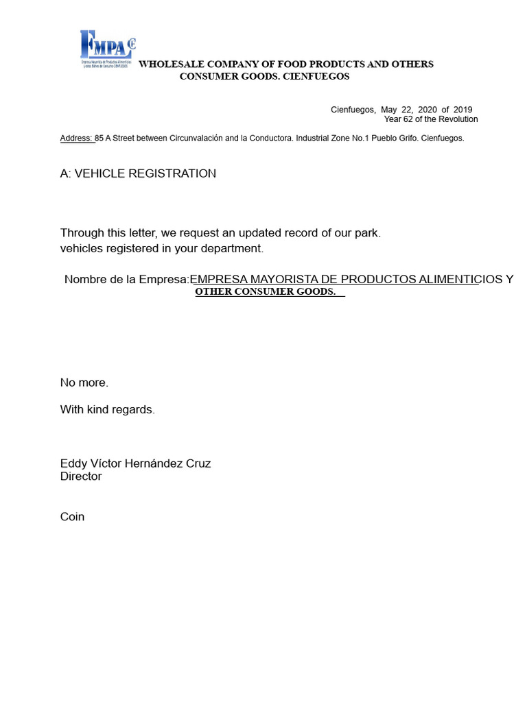 Request Letter For Vehicle Transit Park | PDF