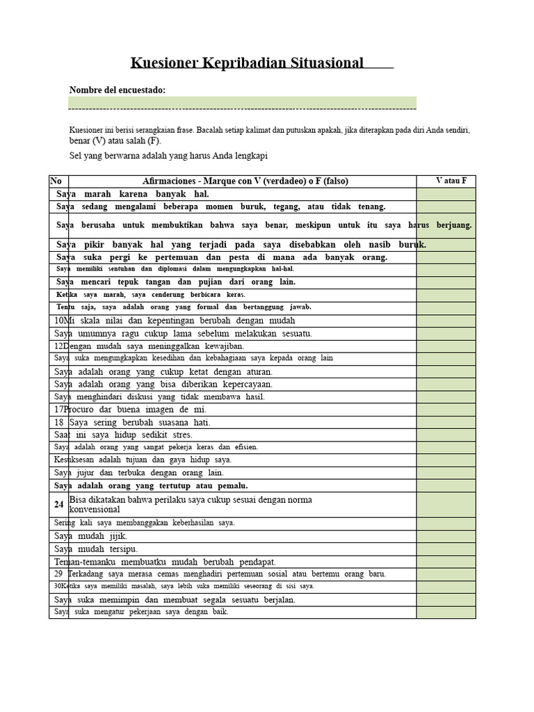 Kuesioner Kepribadian Situasional | PDF