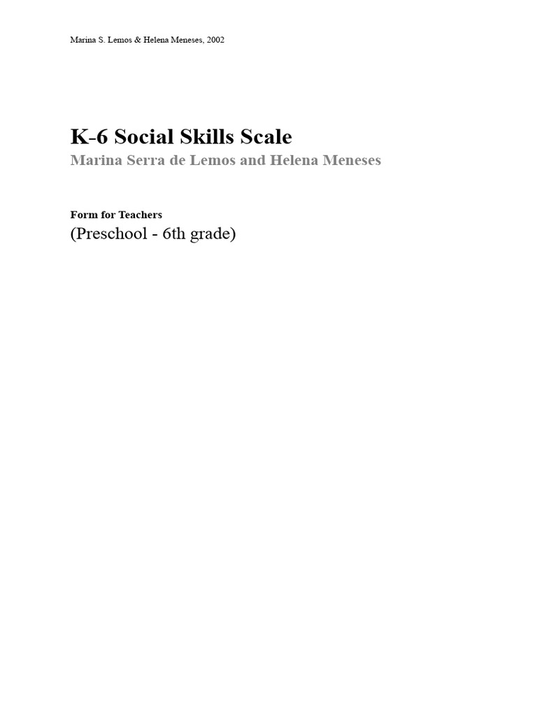 K-6 Social Skills Assessment Tool | PDF | Teachers | Social Skills