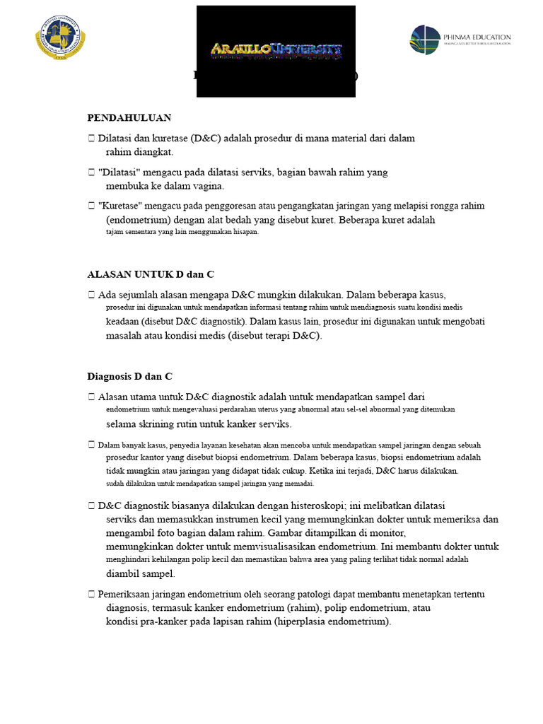 Prosedur Dilatasi dan Kuretase (D&C) | PDF