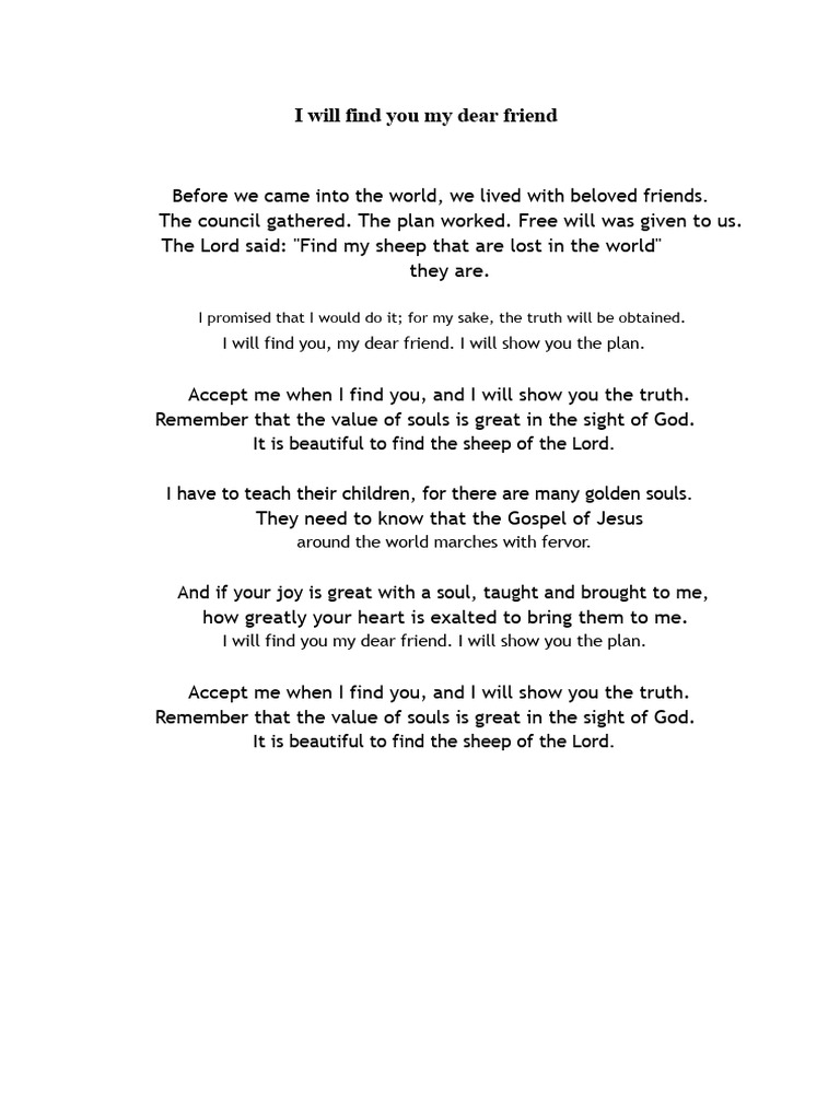 I Will Find You My Dear Friend | PDF