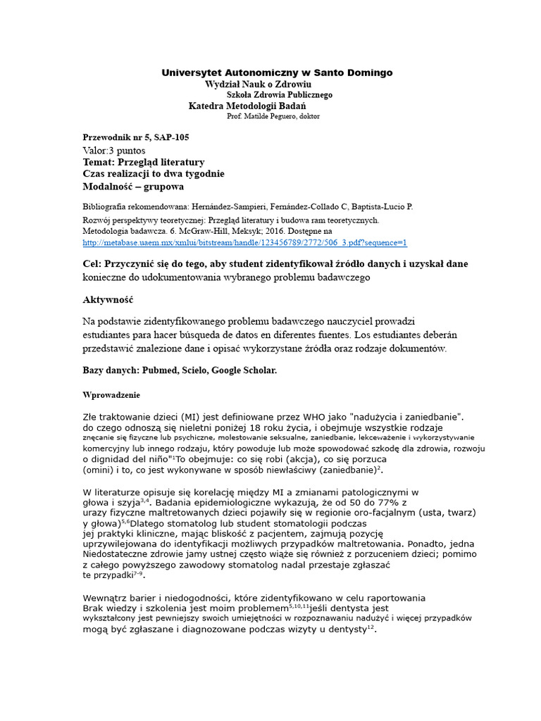 Temat: Przegląd Literatury Czas Realizacji To Dwa Tygodnie Modalność ...