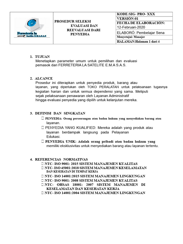 Prosedur pemasok | PDF