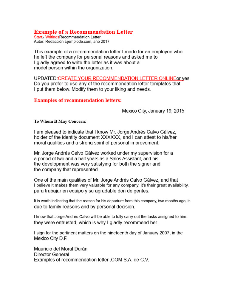 Example of a Letter of Recommendation | PDF | Business | Employee Relations