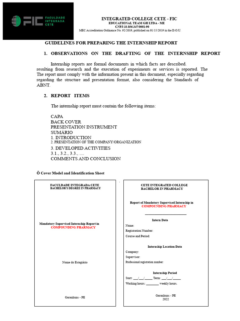 Internship Report Guidelines for Pharmacy | PDF
