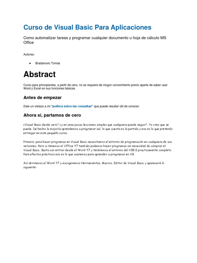 Curso Básico de Visual Basic | PDF | Microsoft Excel | Básico