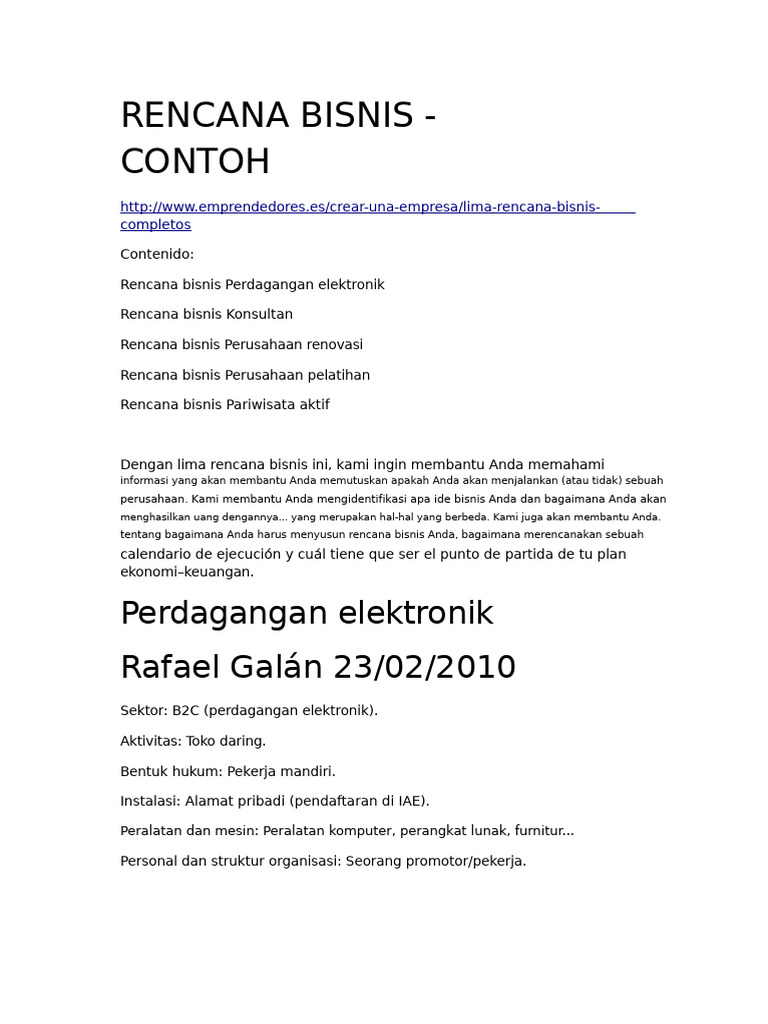 Contoh Rencana Bisnis E-Commerce dan Konsultasi | PDF