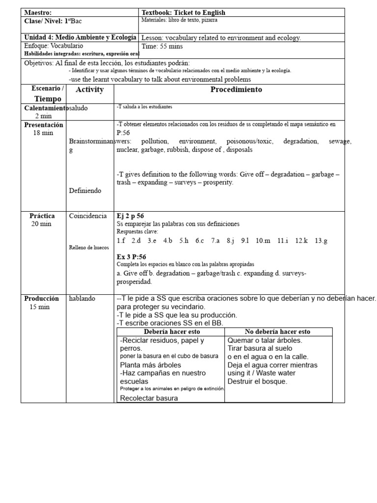 Plan de Lección Vocabulario Del Medio Ambiente | PDF | Residuos ...
