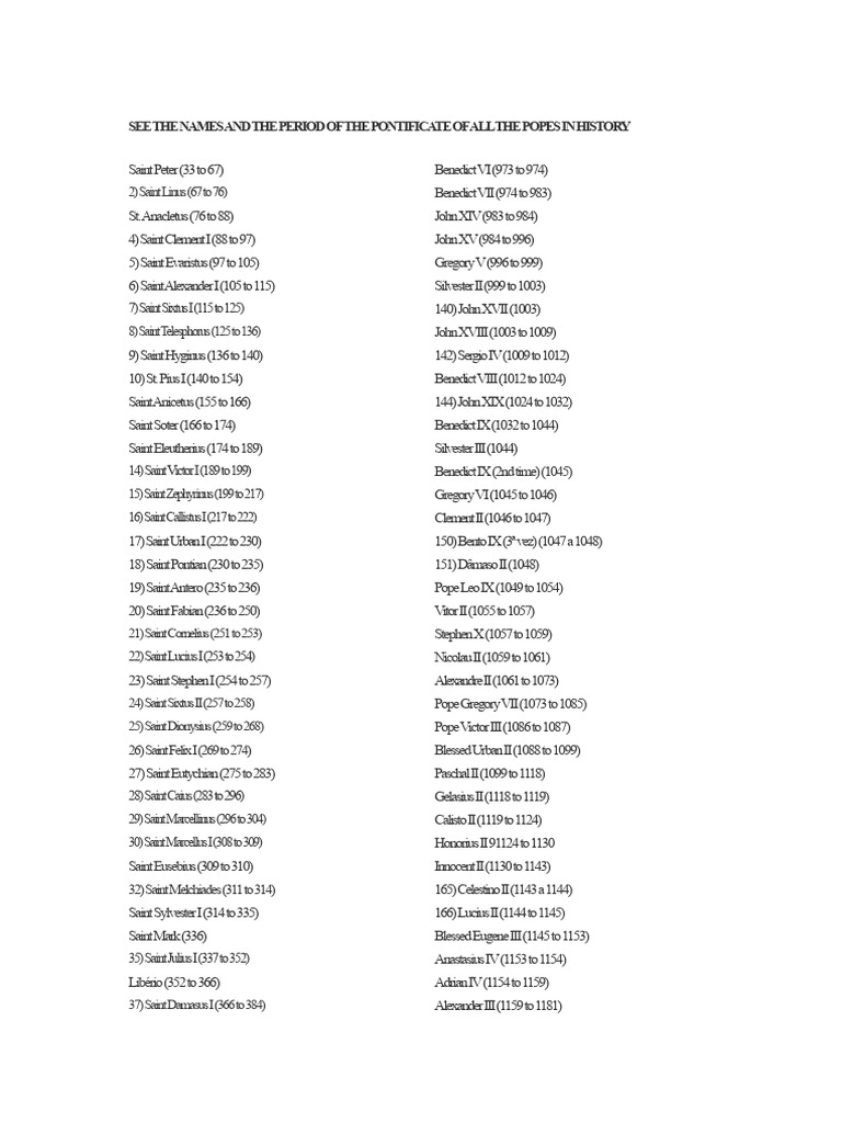 List of All The Popes | PDF | Roman Catholic Bishops | Rome