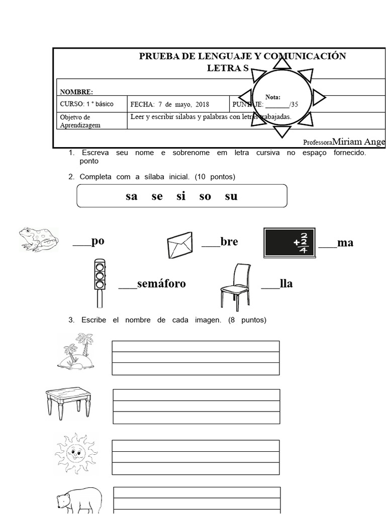 Teste de Linguagem Letra S | PDF