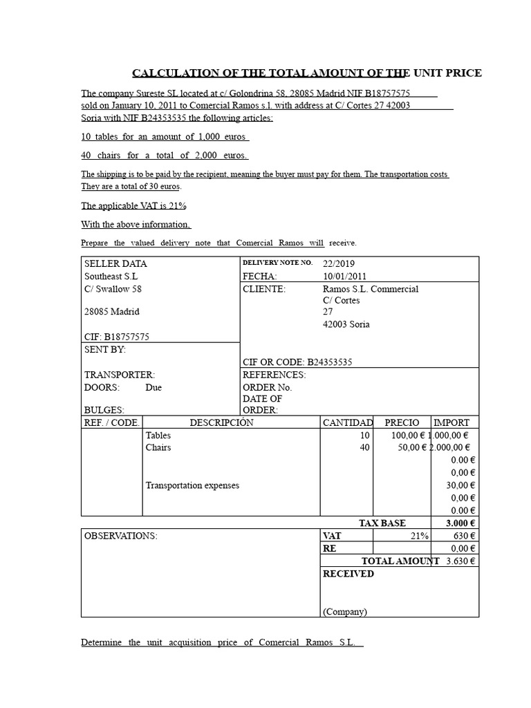 2 Calculation of The Total Amount of The Unit Price | PDF | Prices ...