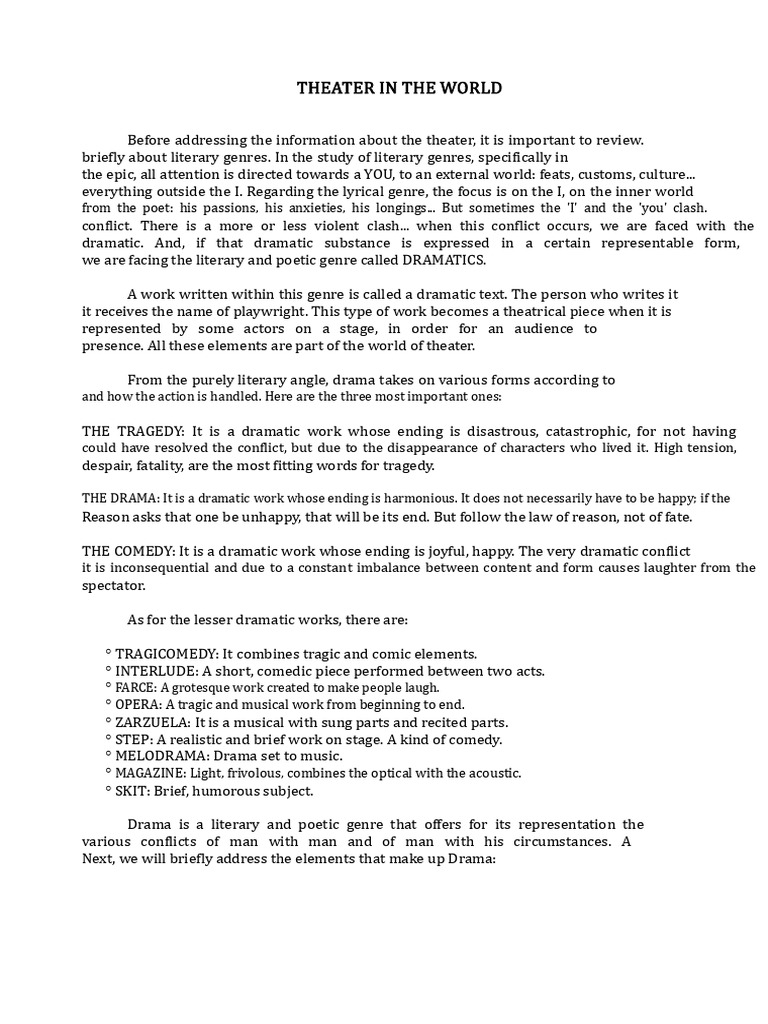 Theme 1 - The Theater in The World | PDF | Theatre | Genre