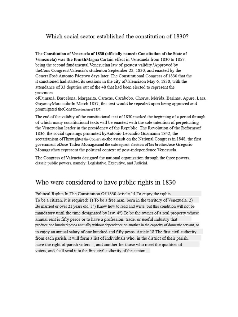 What Social Sector Did The Constitution of 1830 Create | PDF ...