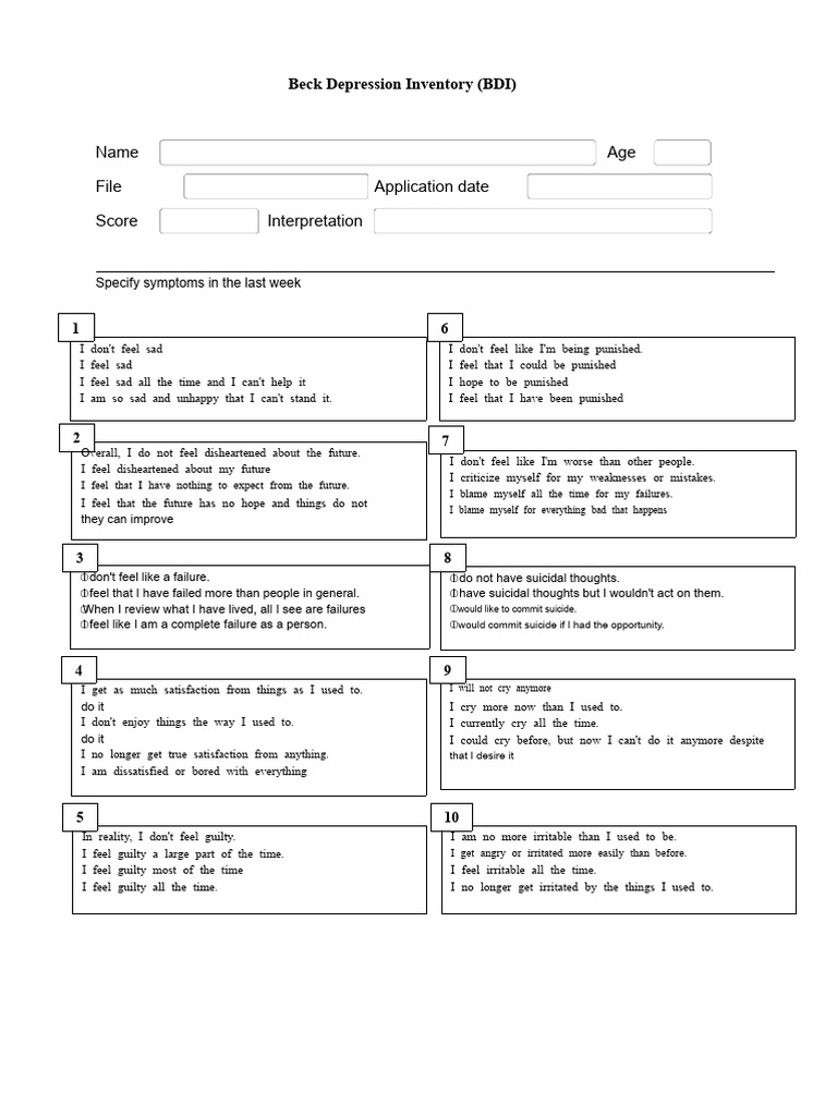 Beck Depression Inventory | PDF | Psychology | Mental Health