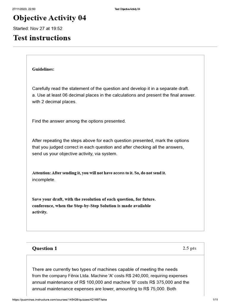 Test - Objective Activity 04 | PDF | Depreciation | Investing