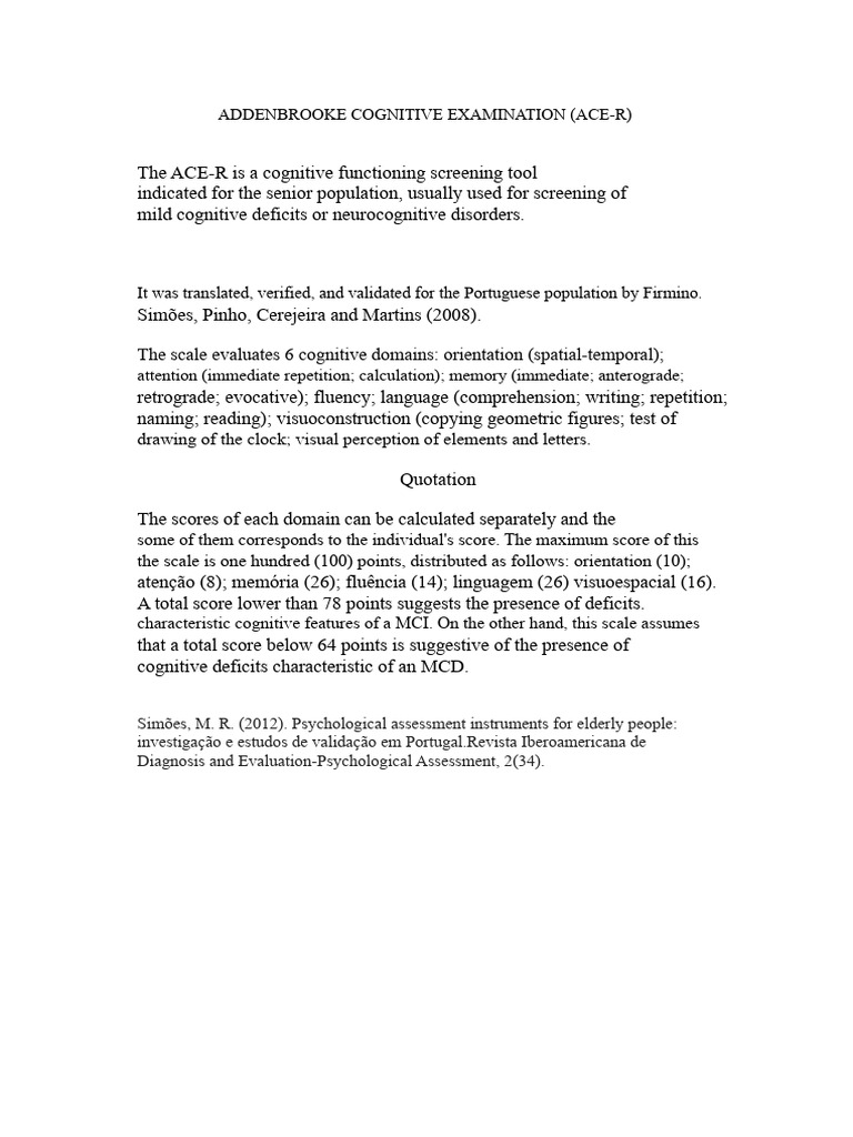 Addenbrooke's Cognitive Examination | PDF