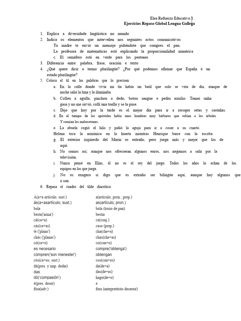 Ejercicios de Repaso en Lengua Gallega | PDF | Lingüística